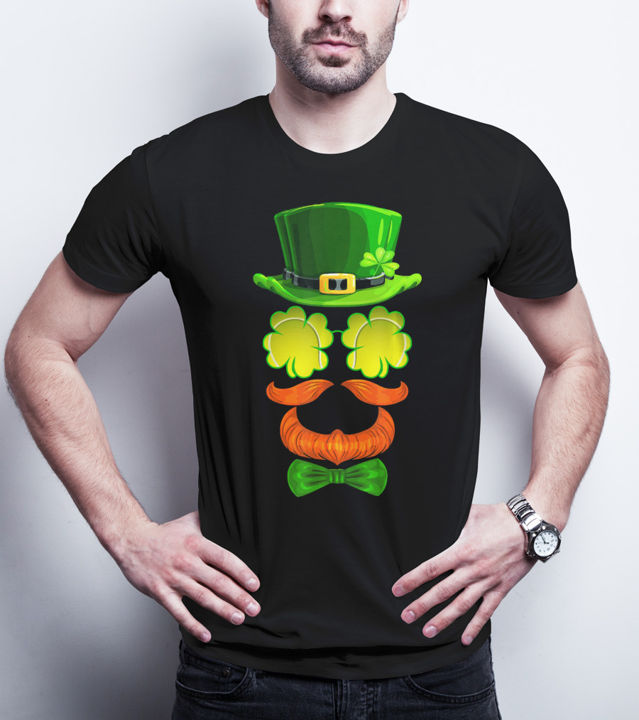 Tennis Ball Shamrock Leprechaun Clover Hat Mustache Bowtie T-Shirt
