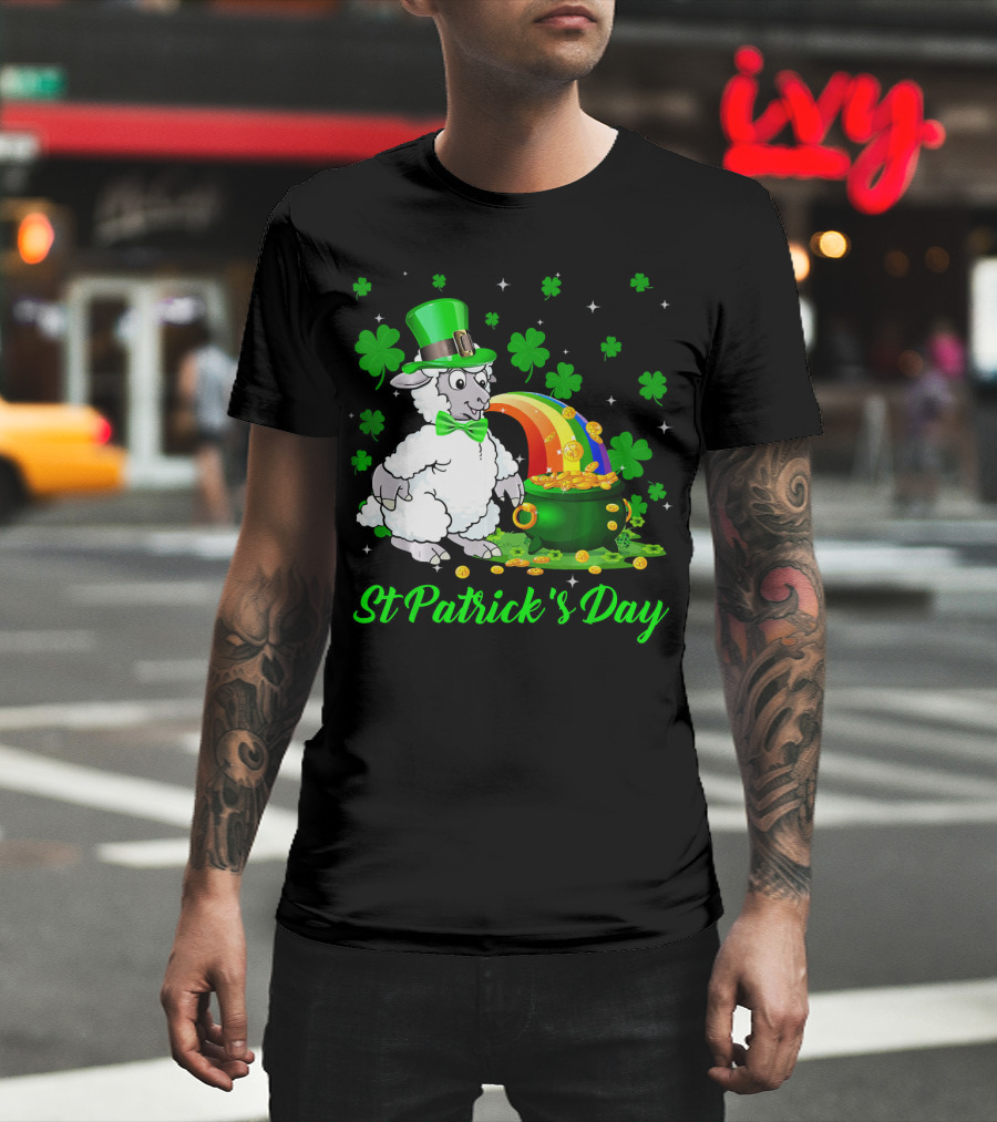 St Patrick's Day Leprechaun Sheep Shamrock Rainbow Pot Of Gold T-Shirt