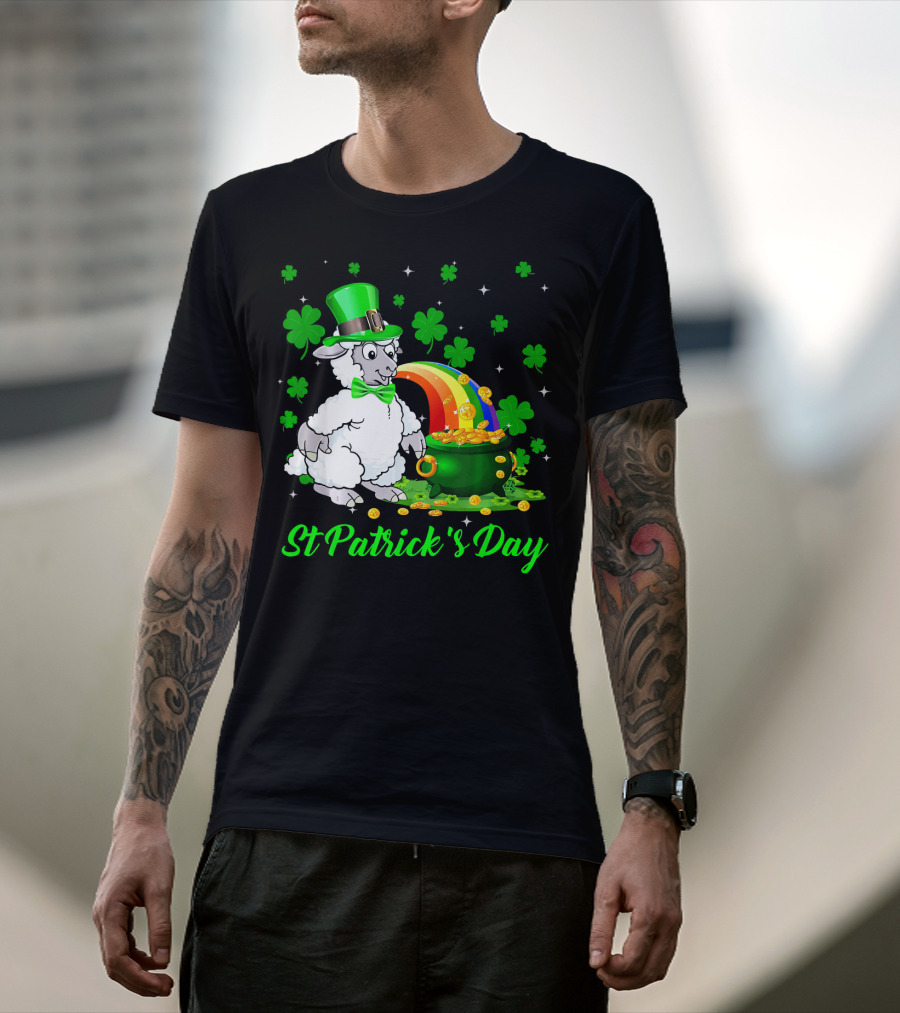 St Patrick's Day Leprechaun Sheep Shamrock Rainbow Pot Of Gold T-Shirt