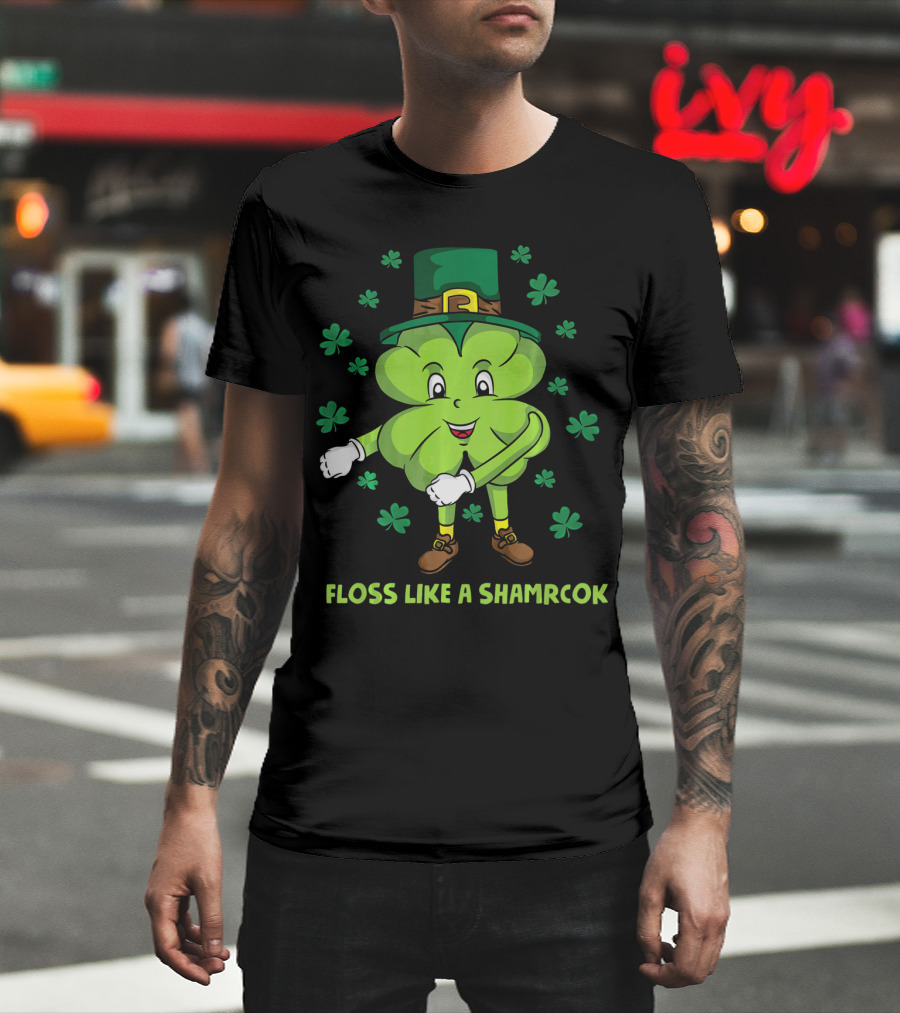 Floss Like A Shamrock St Patricks Dance Shamrock Character T-Shirt