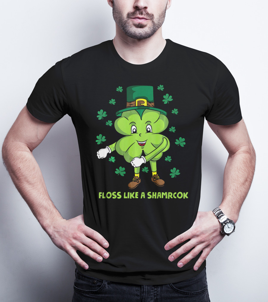 Floss Like A Shamrock St Patricks Dance Shamrock Character T-Shirt