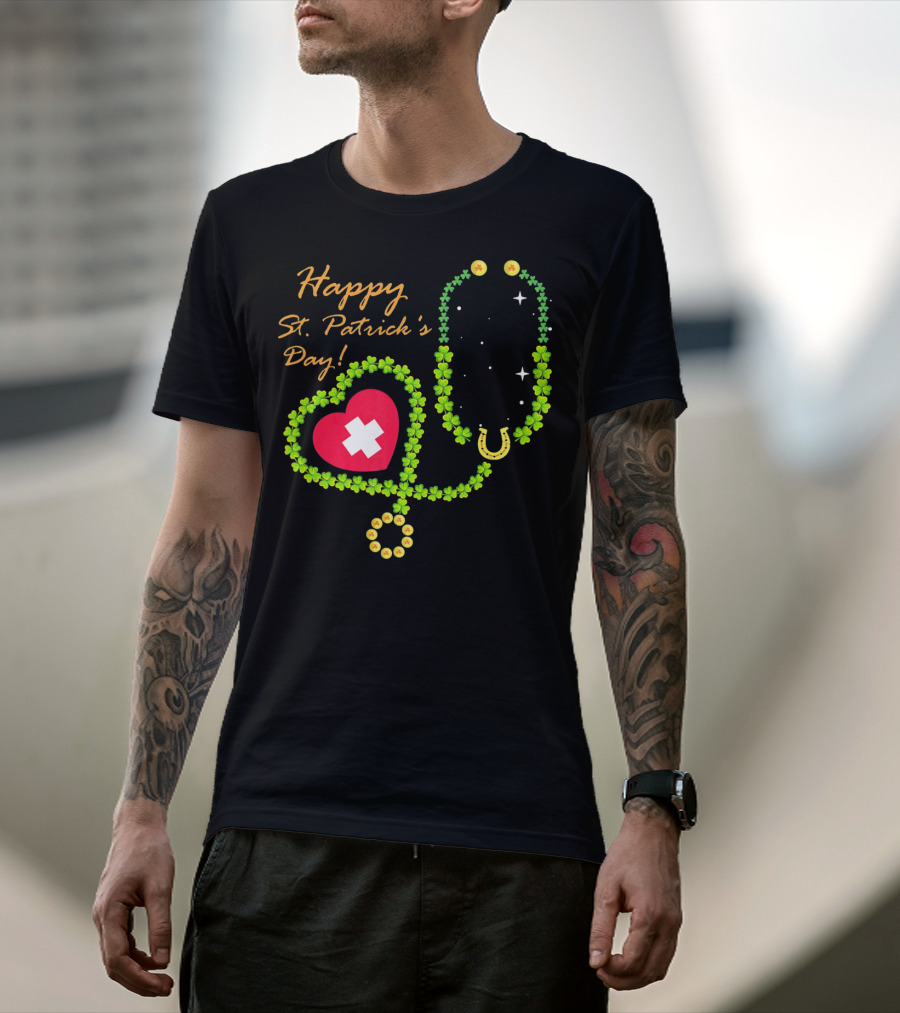 Happy St. Patrick's Day Shamrock Stethoscope Nurse T-Shirt