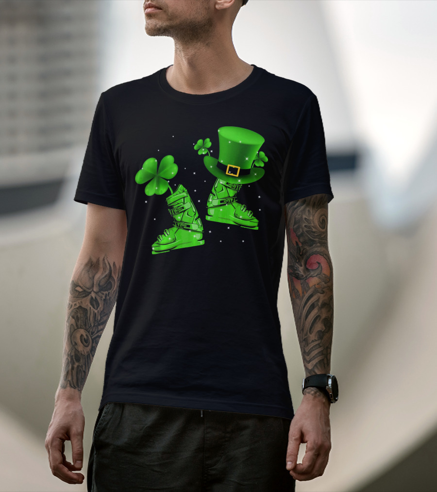 Shamrock Leprechaun Hat With Green Ski Boots T-Shirt