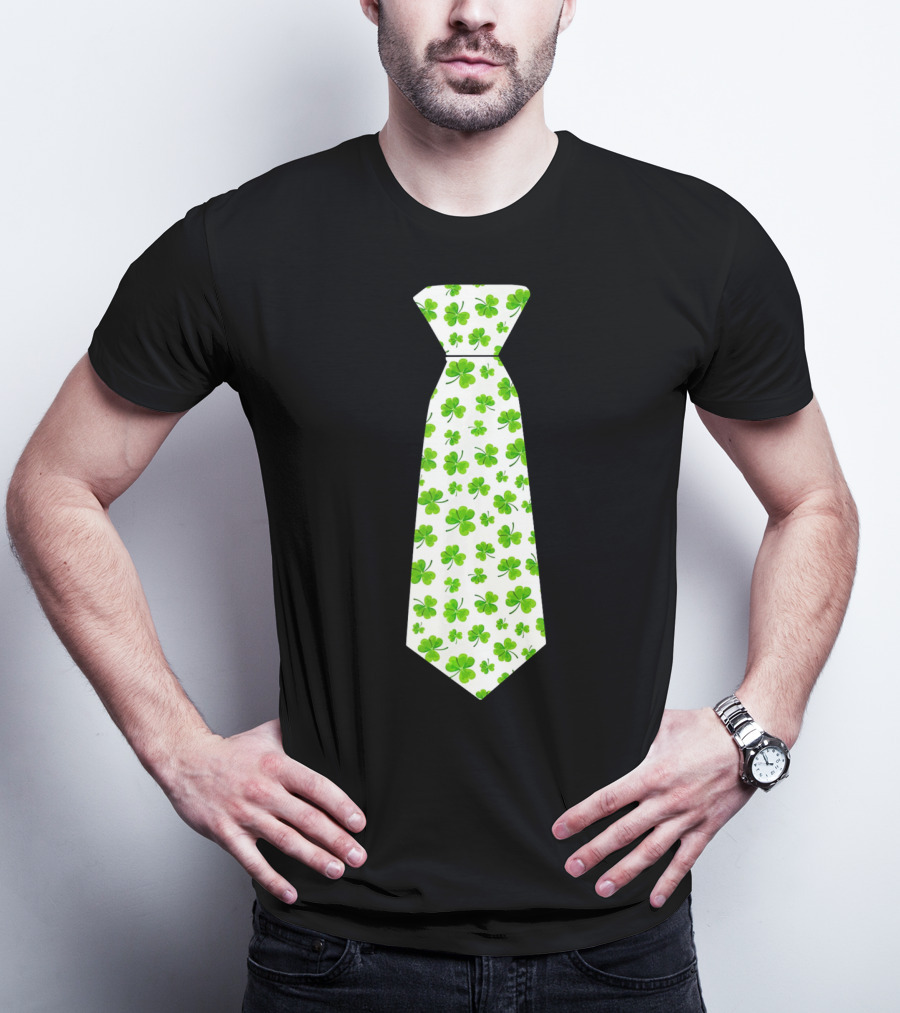 St Patricks Day Irish Shamrock Tie Pattern White Background T-Shirt
