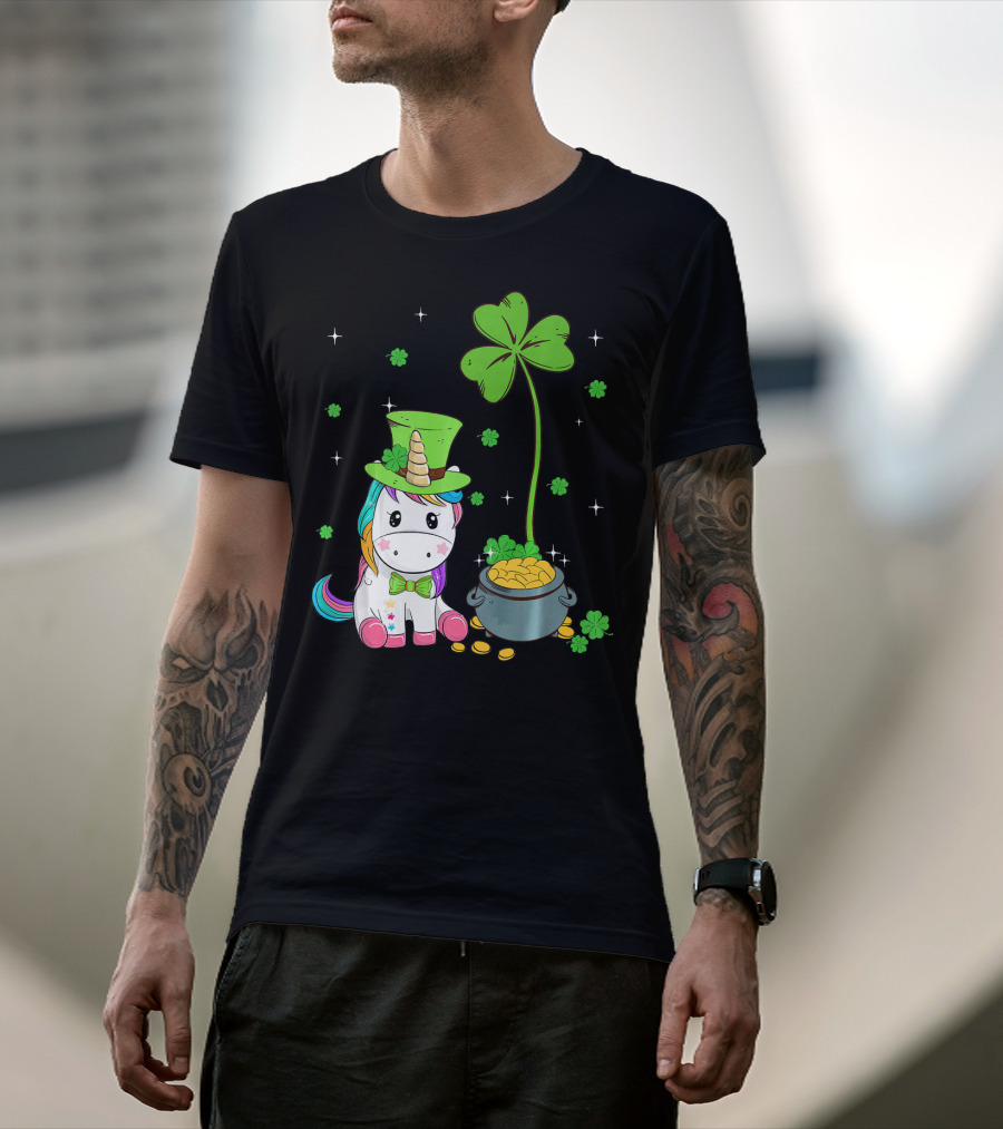 Shamrock Leprechaun Unicorn St Patricks Pot Of Gold T-Shirt