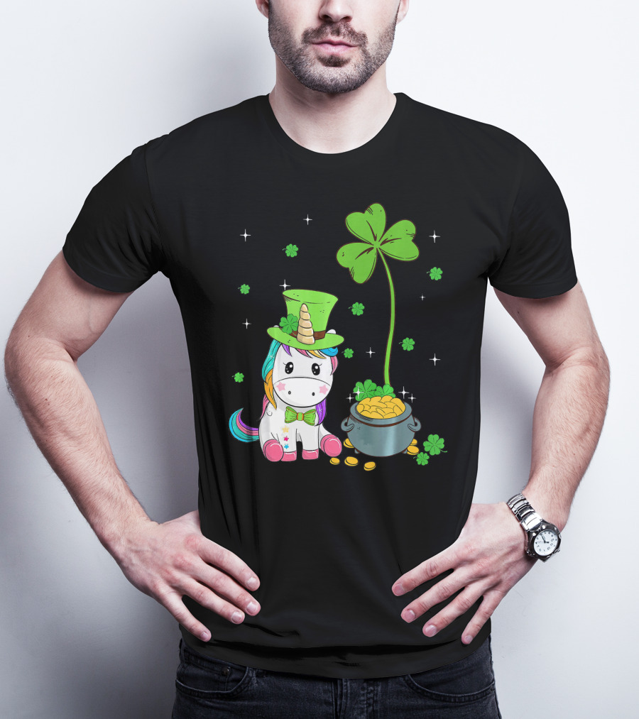 Shamrock Leprechaun Unicorn St Patricks Pot Of Gold T-Shirt