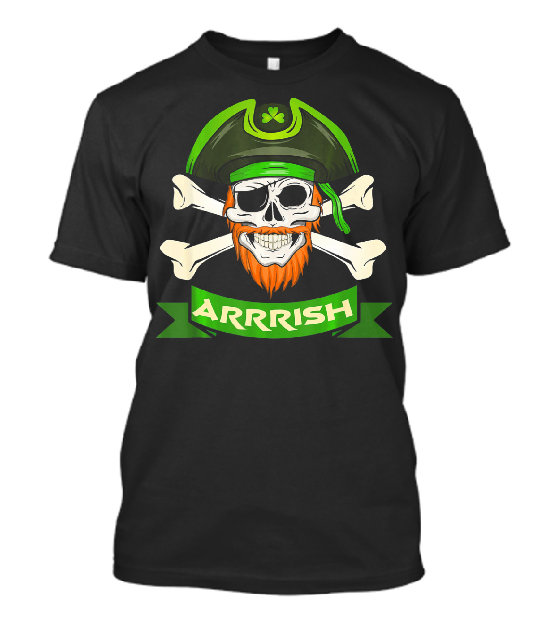 St Patricks Day Pirate Skull Arrish With Crossbones And Shamrock Hat T-Shirt