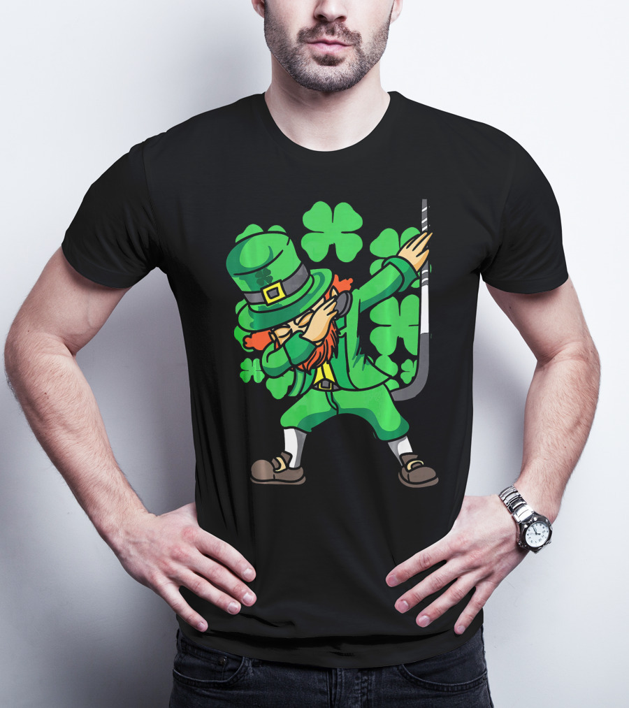 Dabbing Leprechaun Hockey Stick With Shamrocks St. Patrick's Day T-Shirt