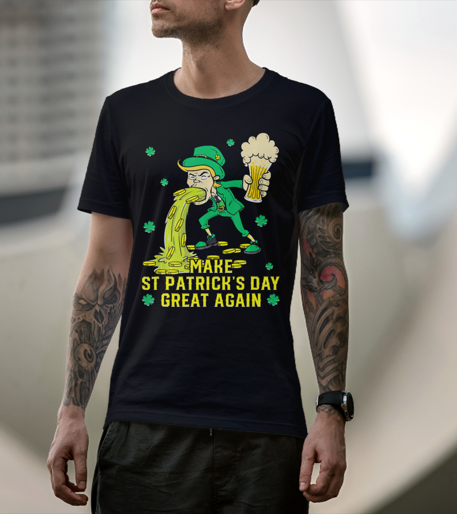 Make St Patrick's Day Great Again Leprechaun With Beer And Gold Coins T-Shirt