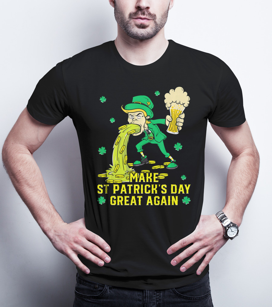 Make St Patrick's Day Great Again Leprechaun With Beer And Gold Coins T-Shirt