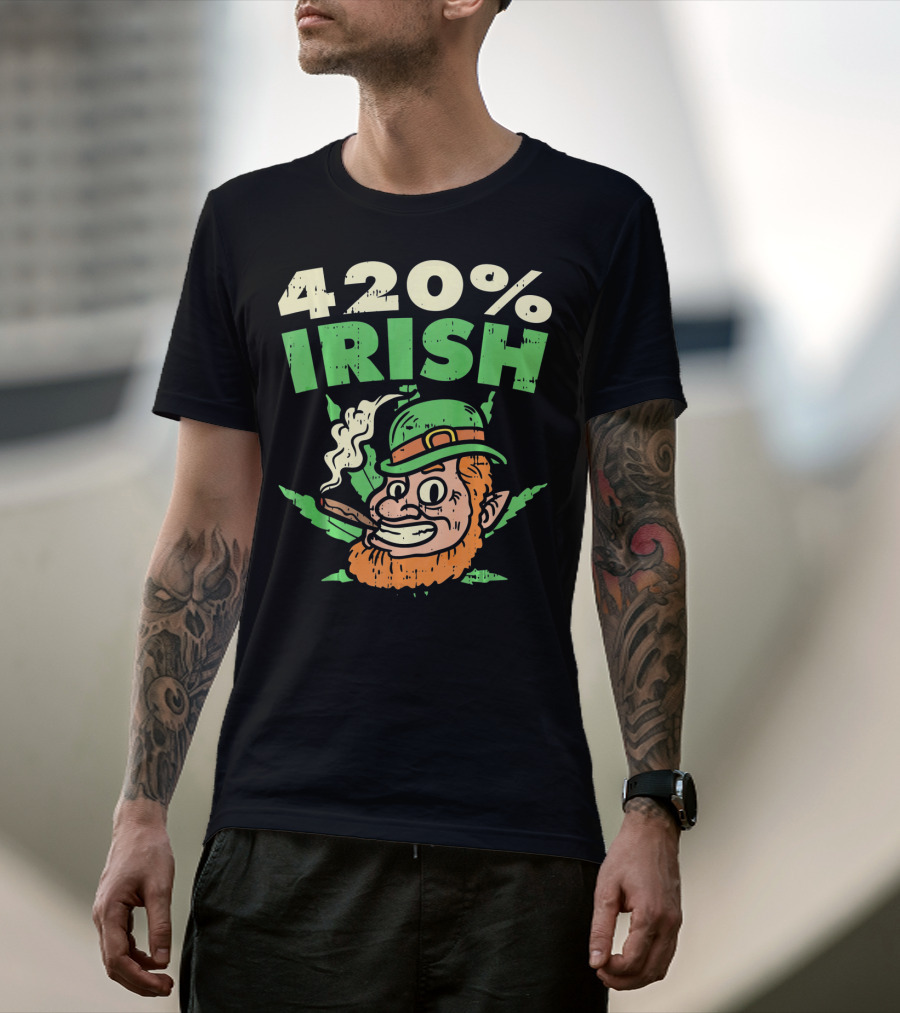 Funny St Patricks Day 420% Irish Weed Smoking Leprechaun T-Shirt