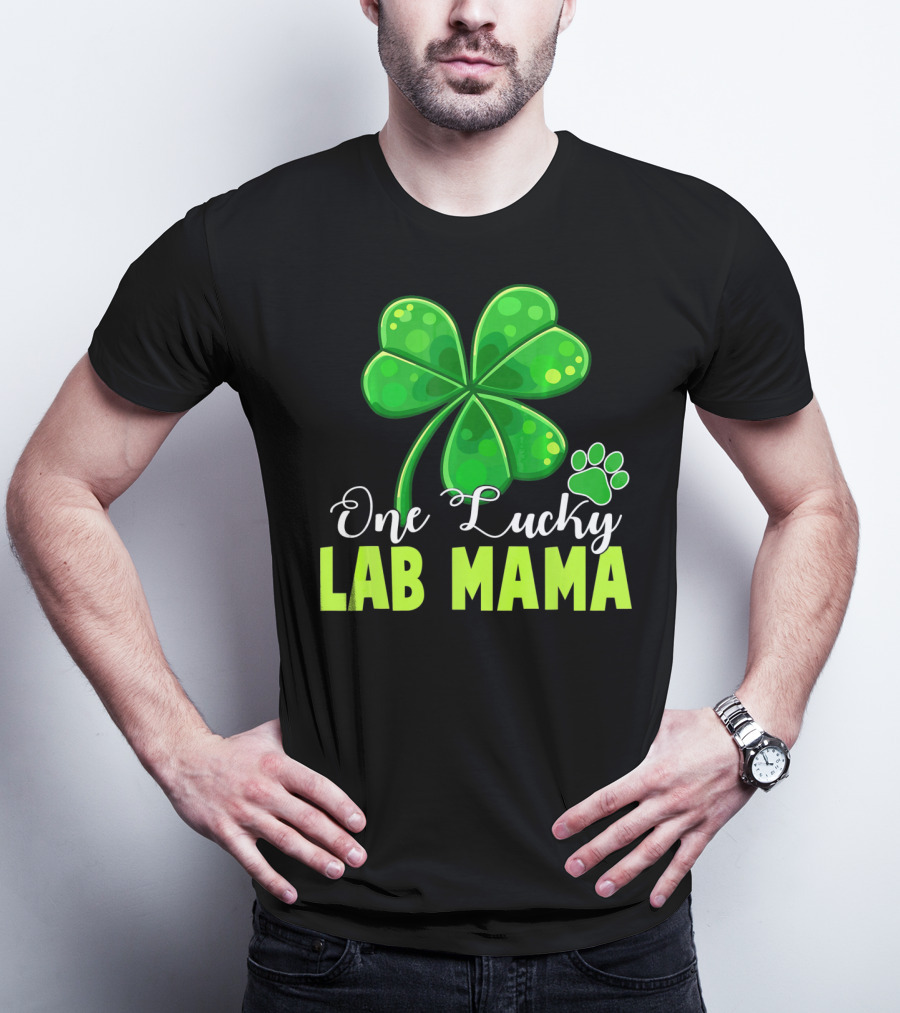 One Lucky Lab Mama Shamrock Paw Prints T-Shirt