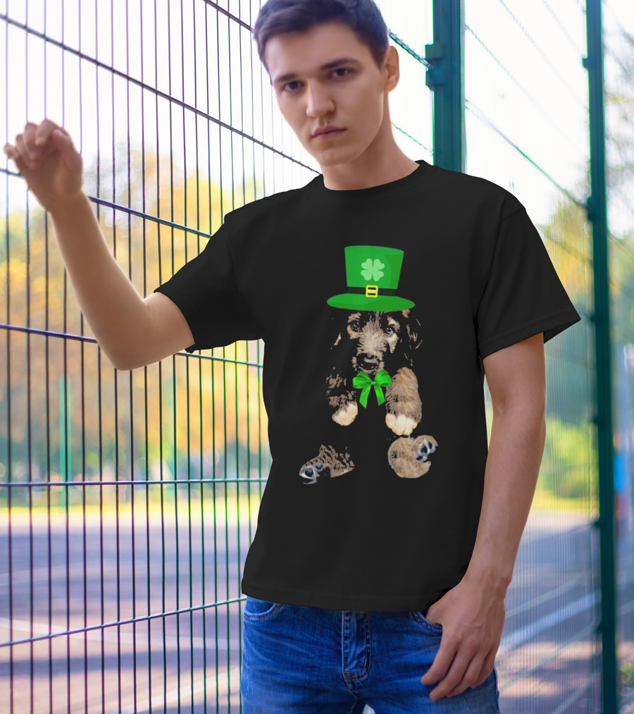 Irish Wolfhound Puppy With Leprechaun Hat And Shamrock Bow For St. Patrick's Day T-Shirt