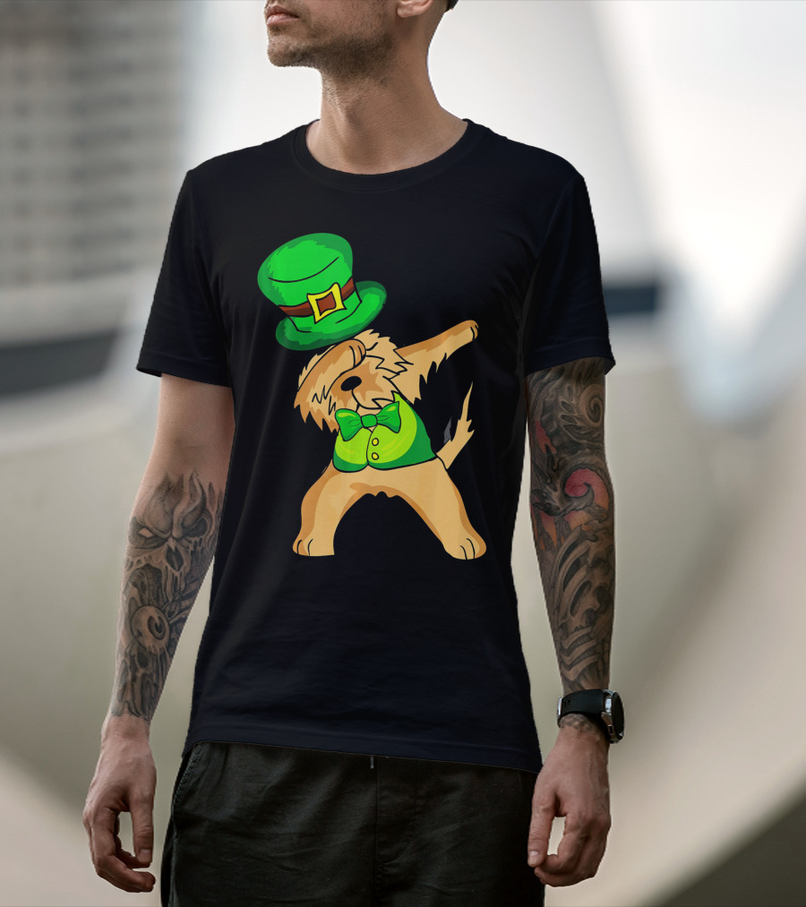 Dabbing Leprechaun Kids Irish Terrier St. Patrick's Day Dog Bow Tie T-Shirt