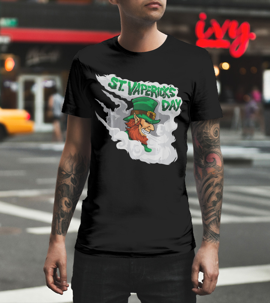 St. Vapericks Day With Vaping Leprechaun And Smoke Swirls T-Shirt