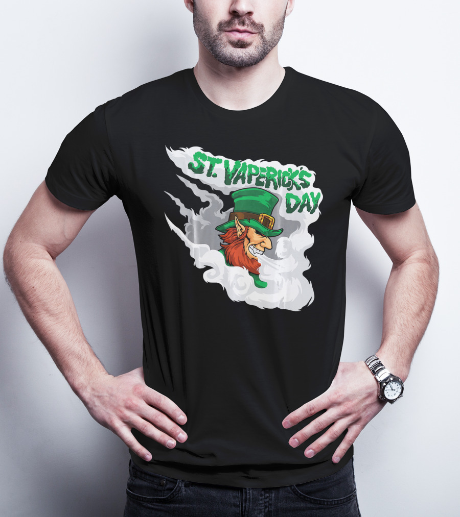 St. Vapericks Day With Vaping Leprechaun And Smoke Swirls T-Shirt