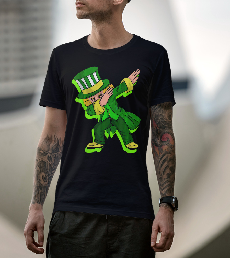 Dabbing Leprechaun With Green Shadow Cut Hat And Coat T-Shirt