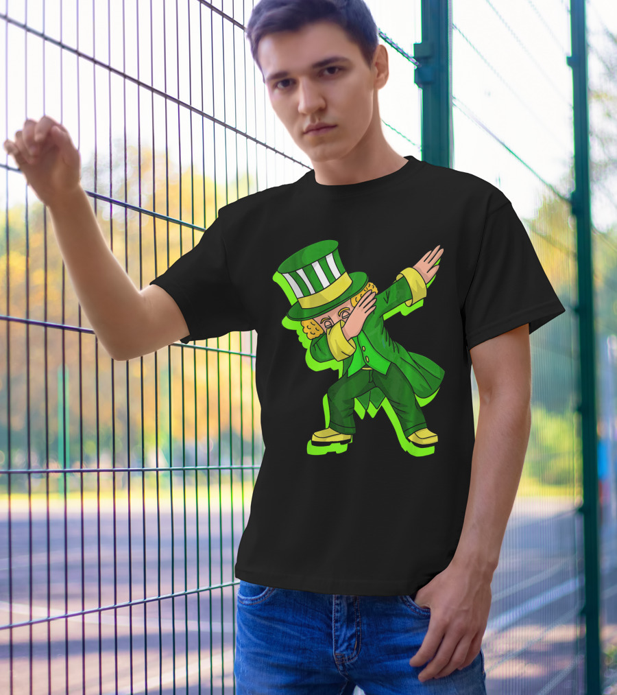 Dabbing Leprechaun With Green Shadow Cut Hat And Coat T-Shirt