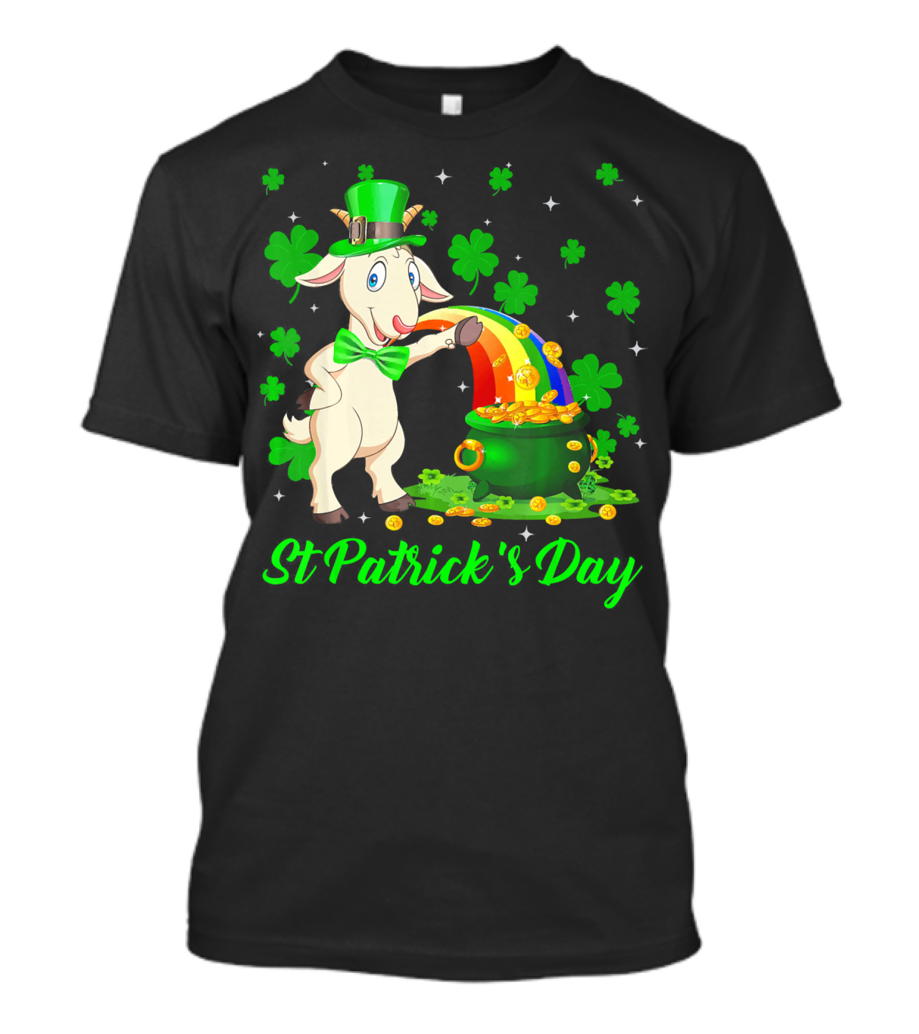 St Patrick's Day Leprechaun Goat Shamrock Rainbow Pot Of Gold T-Shirt