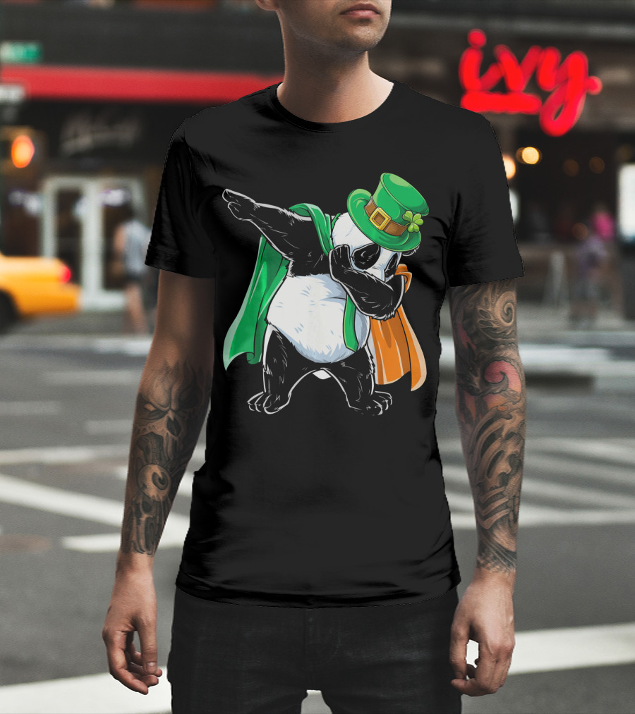 Dabbing Panda St Patricks Day Irish Flag Hat Shamrock T-Shirt