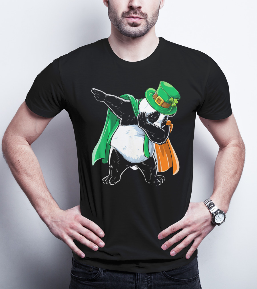Dabbing Panda St Patricks Day Irish Flag Hat Shamrock T-Shirt