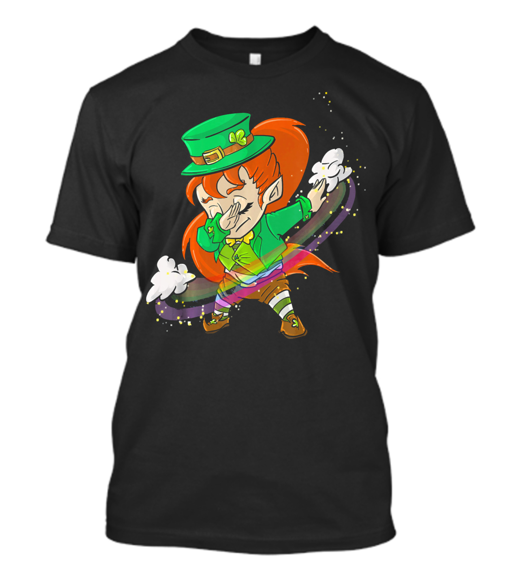 Dabbing Leprechaun Girl With Green Hat And Rainbow Magic T-Shirt