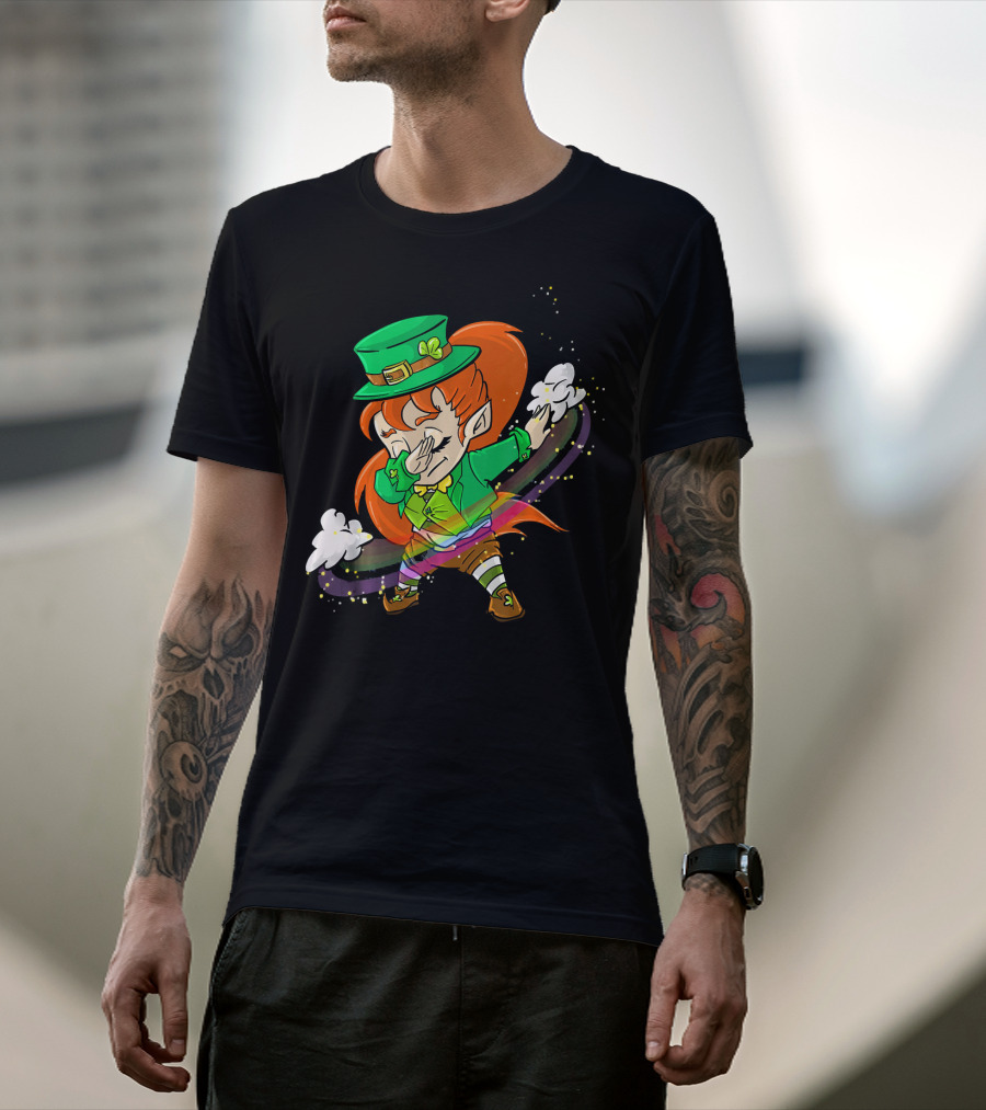 Dabbing Leprechaun Girl With Green Hat And Rainbow Magic T-Shirt