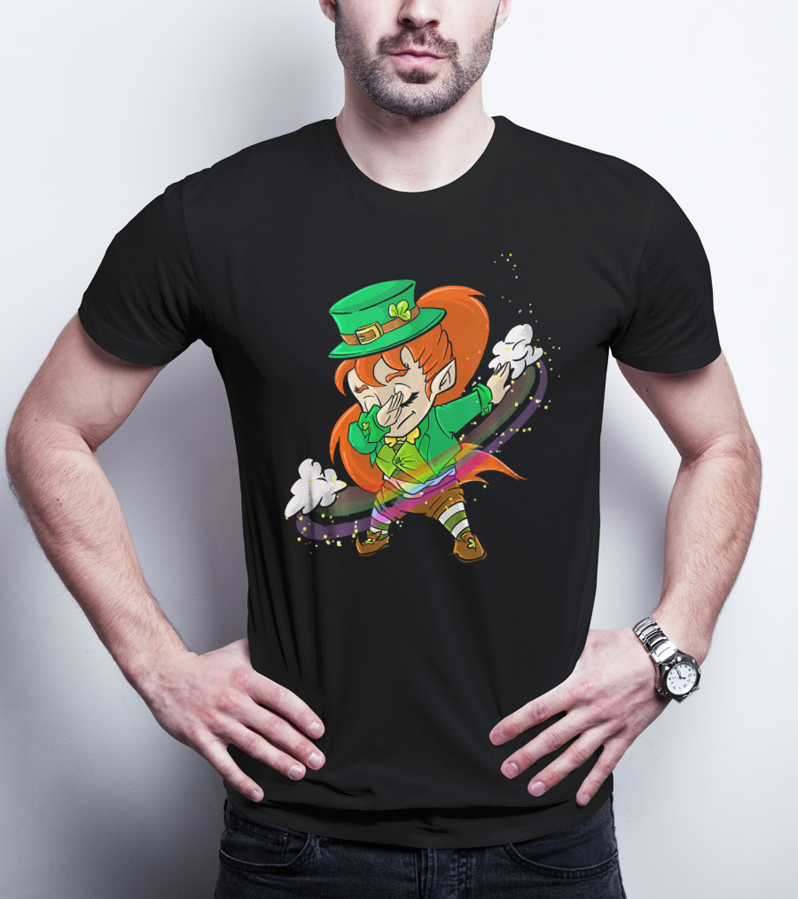 Dabbing Leprechaun Girl With Green Hat And Rainbow Magic T-Shirt
