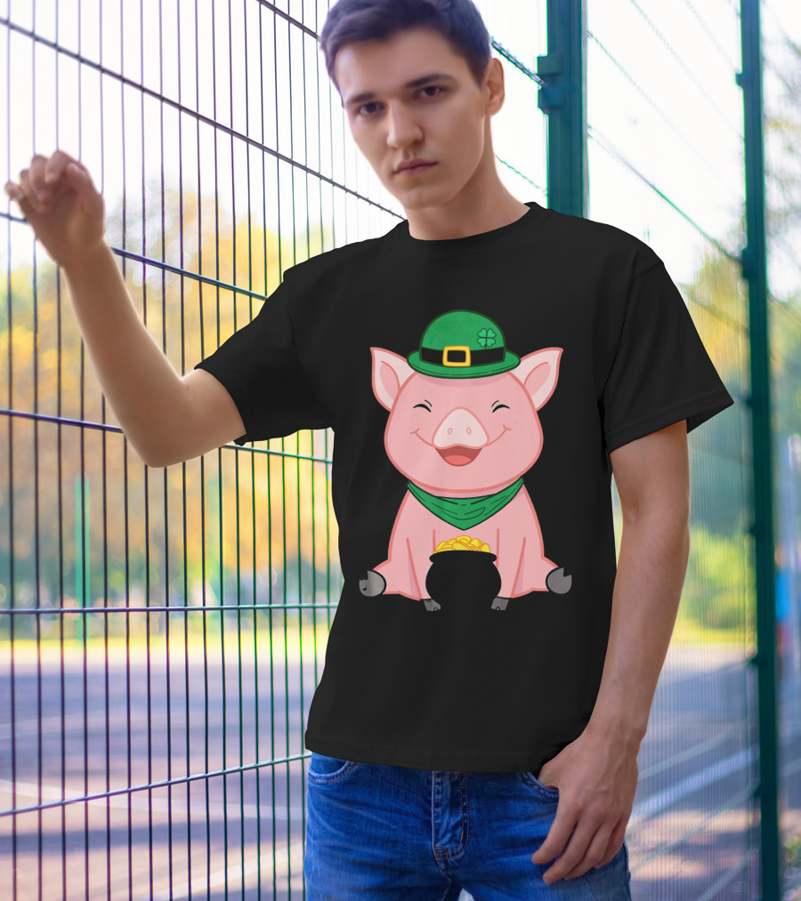 Cute Pig St. Patrick's Day Hat And Gold Pot T-Shirt