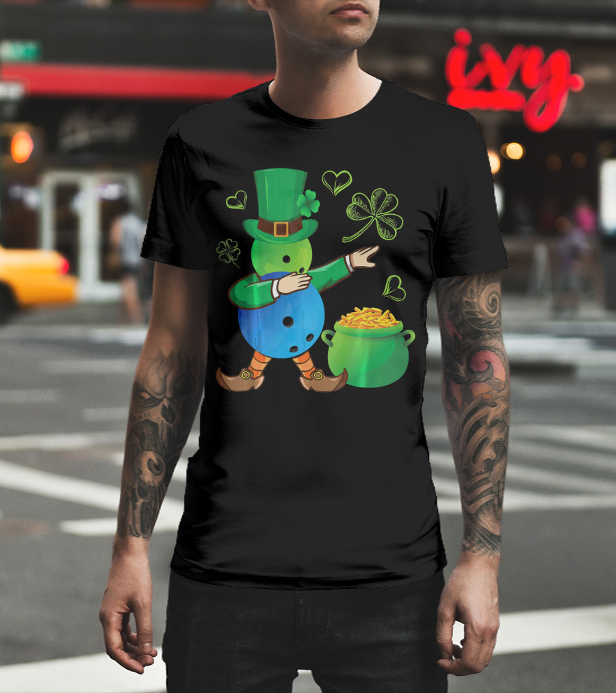 Pooling Leprechaun Dabbing With Gold Pot And Shamrocks T-Shirt
