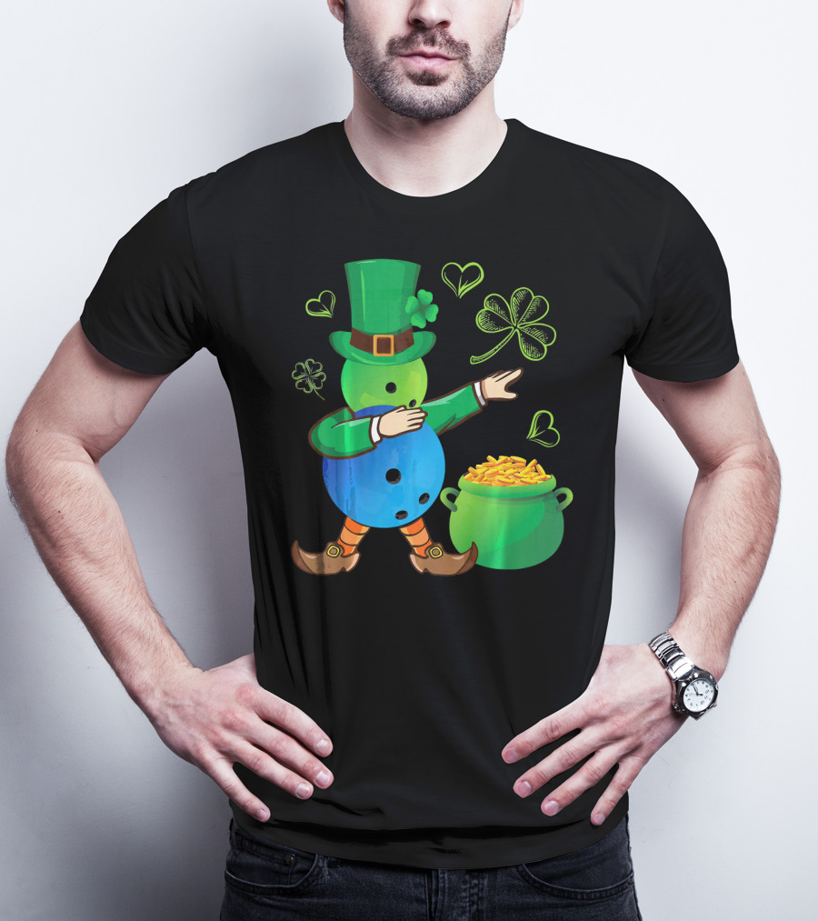 Pooling Leprechaun Dabbing With Gold Pot And Shamrocks T-Shirt