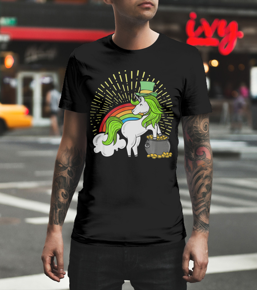 St Patricks Day Unicorn Shamrock Rainbow Pot Of Gold T-Shirt