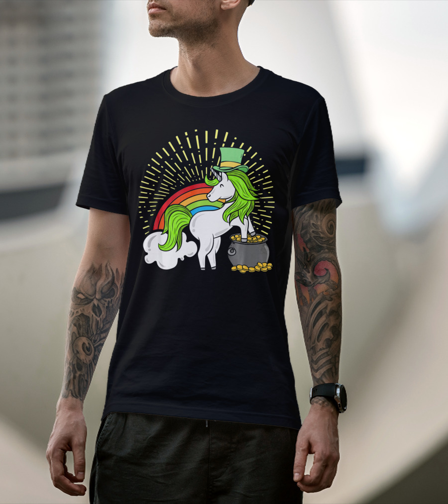 St Patricks Day Unicorn Shamrock Rainbow Pot Of Gold T-Shirt