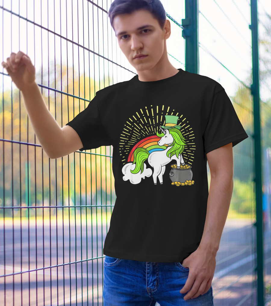 St Patricks Day Unicorn Shamrock Rainbow Pot Of Gold T-Shirt