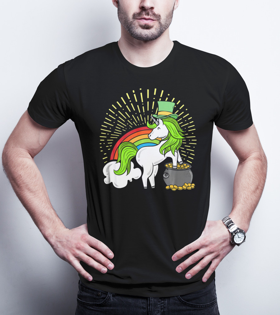 St Patricks Day Unicorn Shamrock Rainbow Pot Of Gold T-Shirt