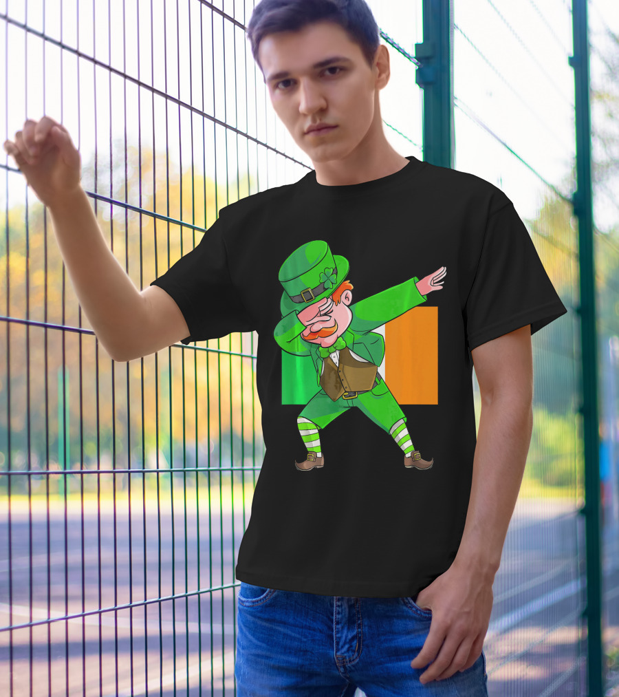 Dabbing Leprechaun Ireland Flag St. Patrick's Day Fun T-Shirt
