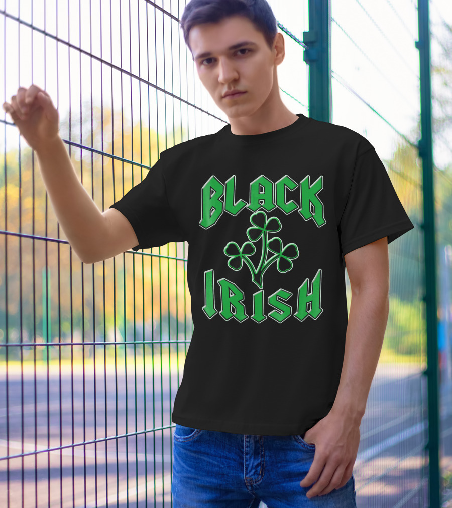Black Irish Shamrock St Pats Day T-Shirt