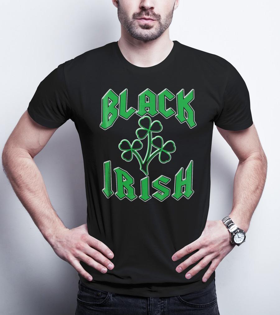 Black Irish Shamrock St Pats Day T-Shirt