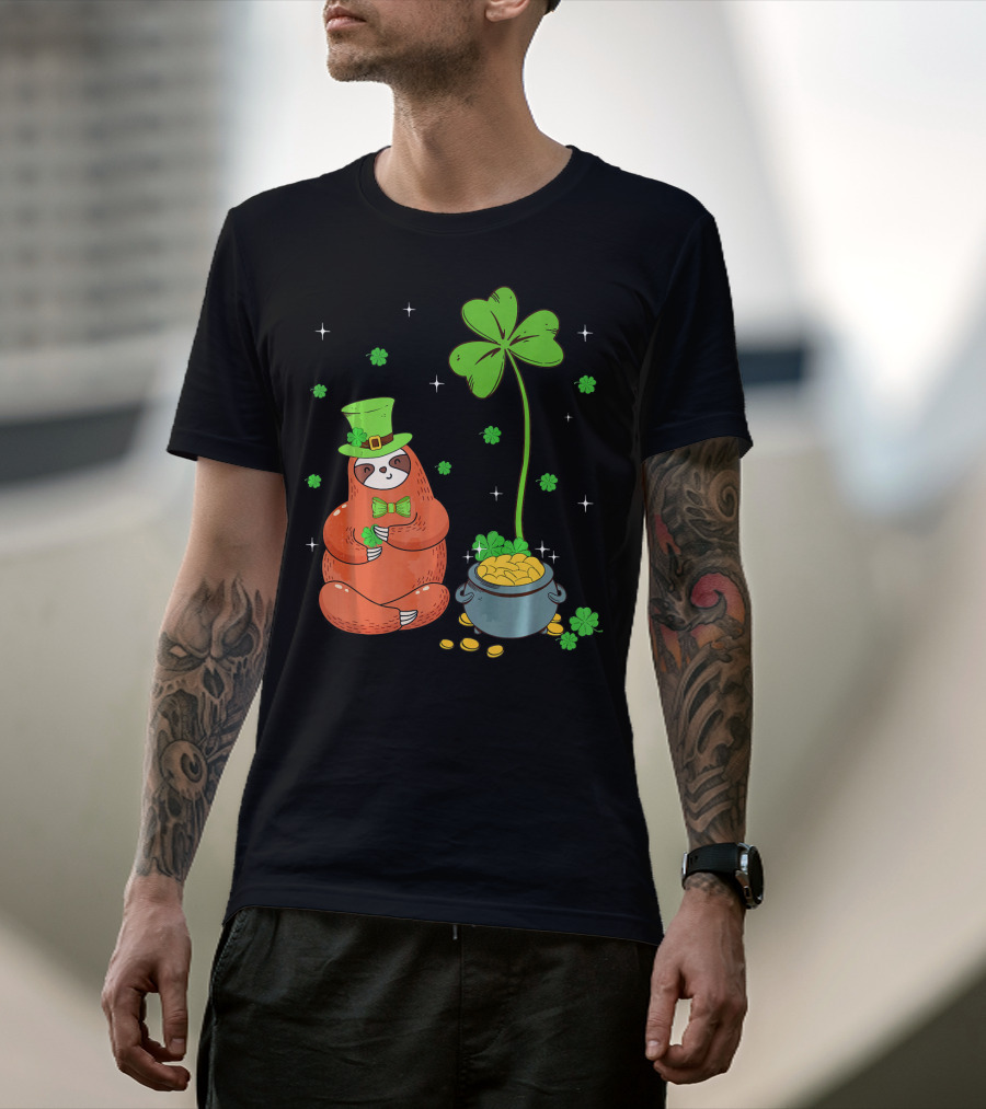 Shamrock Leprechaun Sloth Pot Of Gold St Patricks T-Shirt