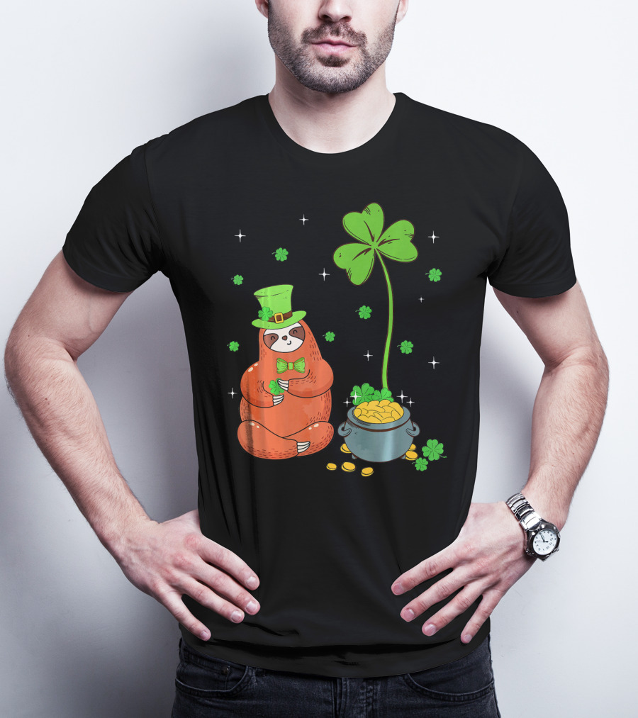 Shamrock Leprechaun Sloth Pot Of Gold St Patricks T-Shirt