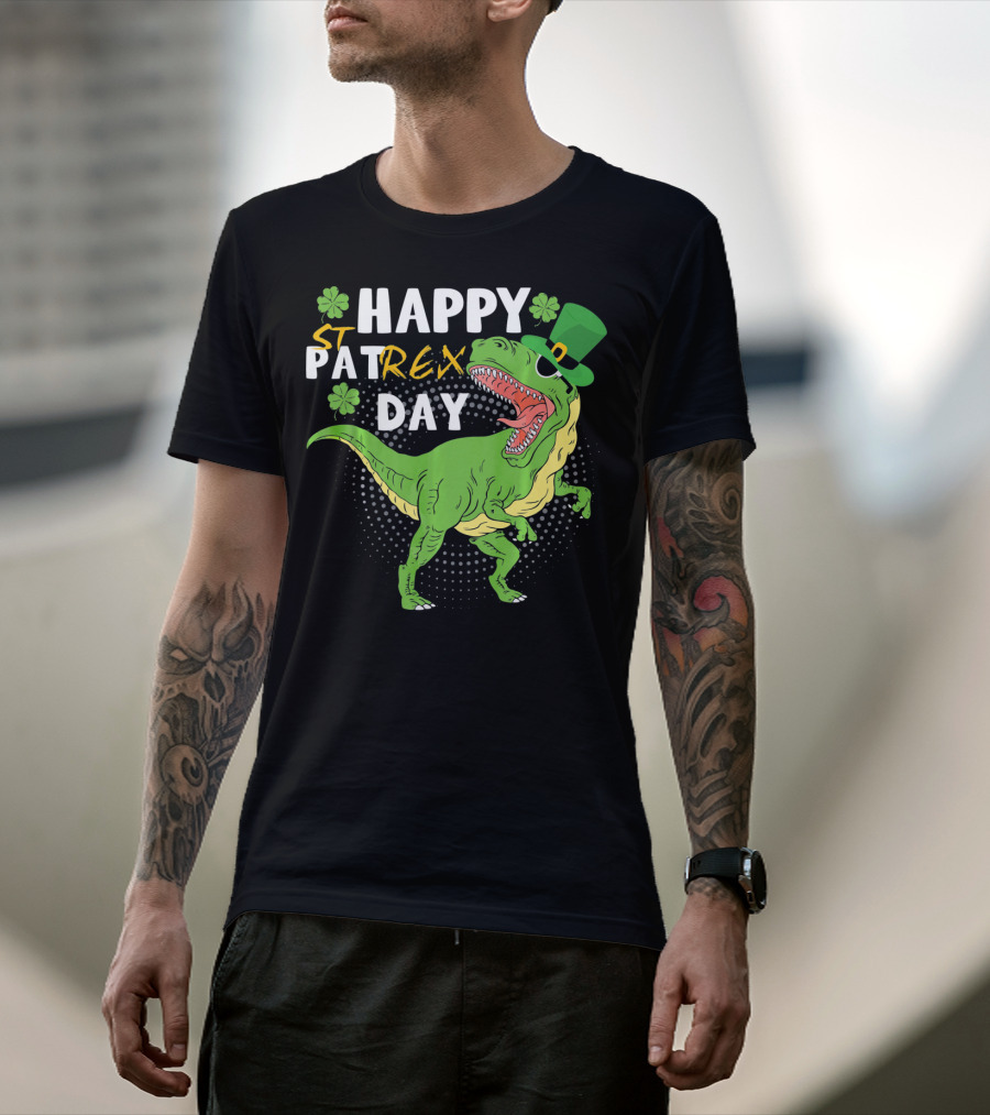 Happy St. Patrex Day Dinosaur With Shamrocks T-Shirt