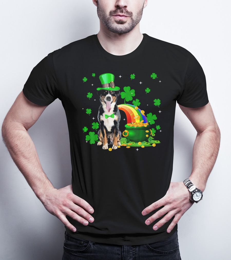 Leprechaun Appenzeller Sennenhund St Patrick's Day Rainbow Pot Of Gold Shamrocks T-Shirt