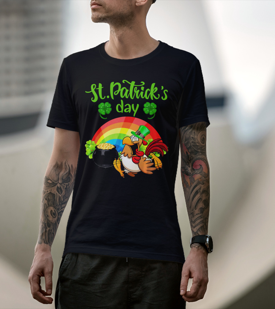 St. Patrick's Day Leprechaun Chicken With Rainbow And Pot Of Gold T-Shirt