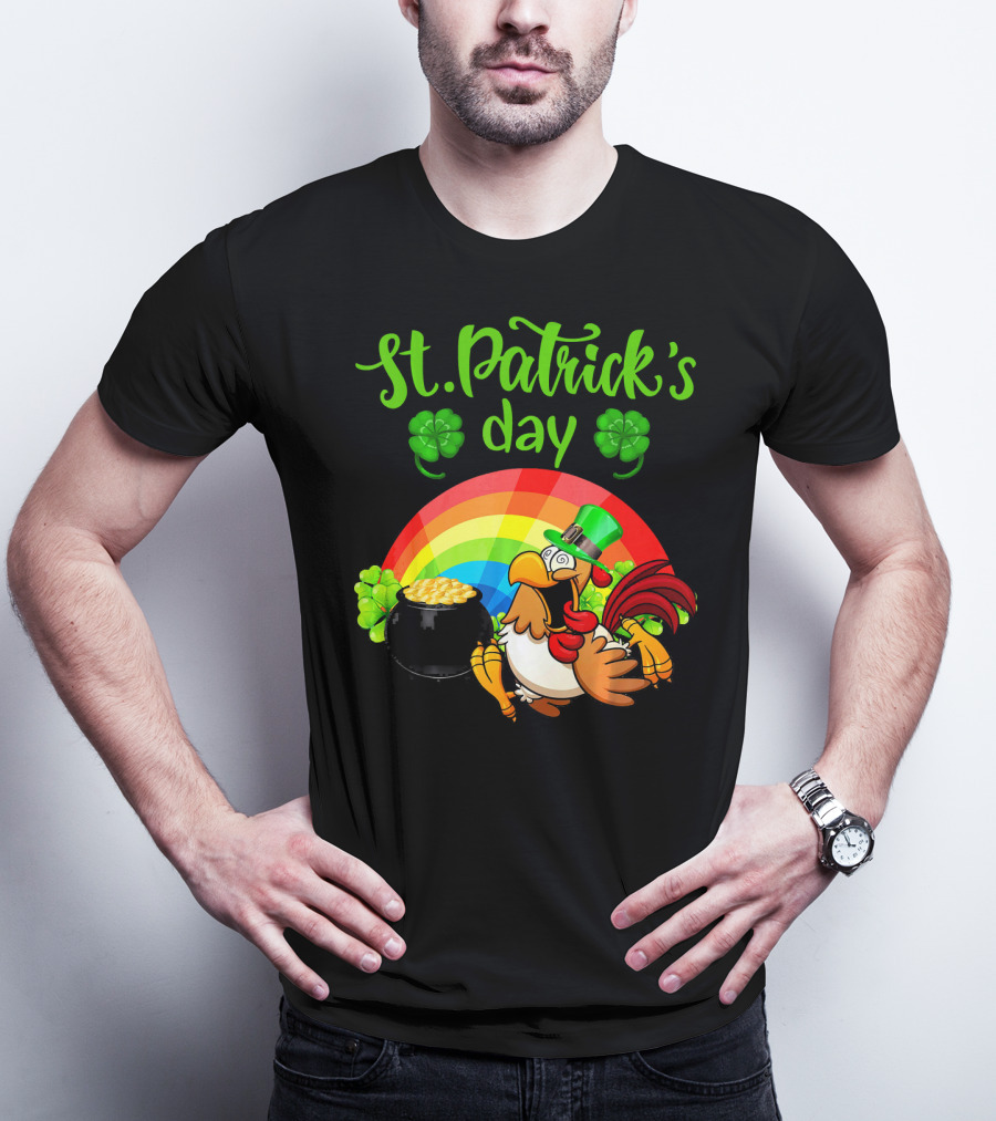 St. Patrick's Day Leprechaun Chicken With Rainbow And Pot Of Gold T-Shirt