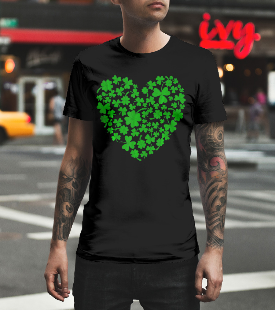 Irish Heart Shape Made Of Green Shamrocks T-Shirt