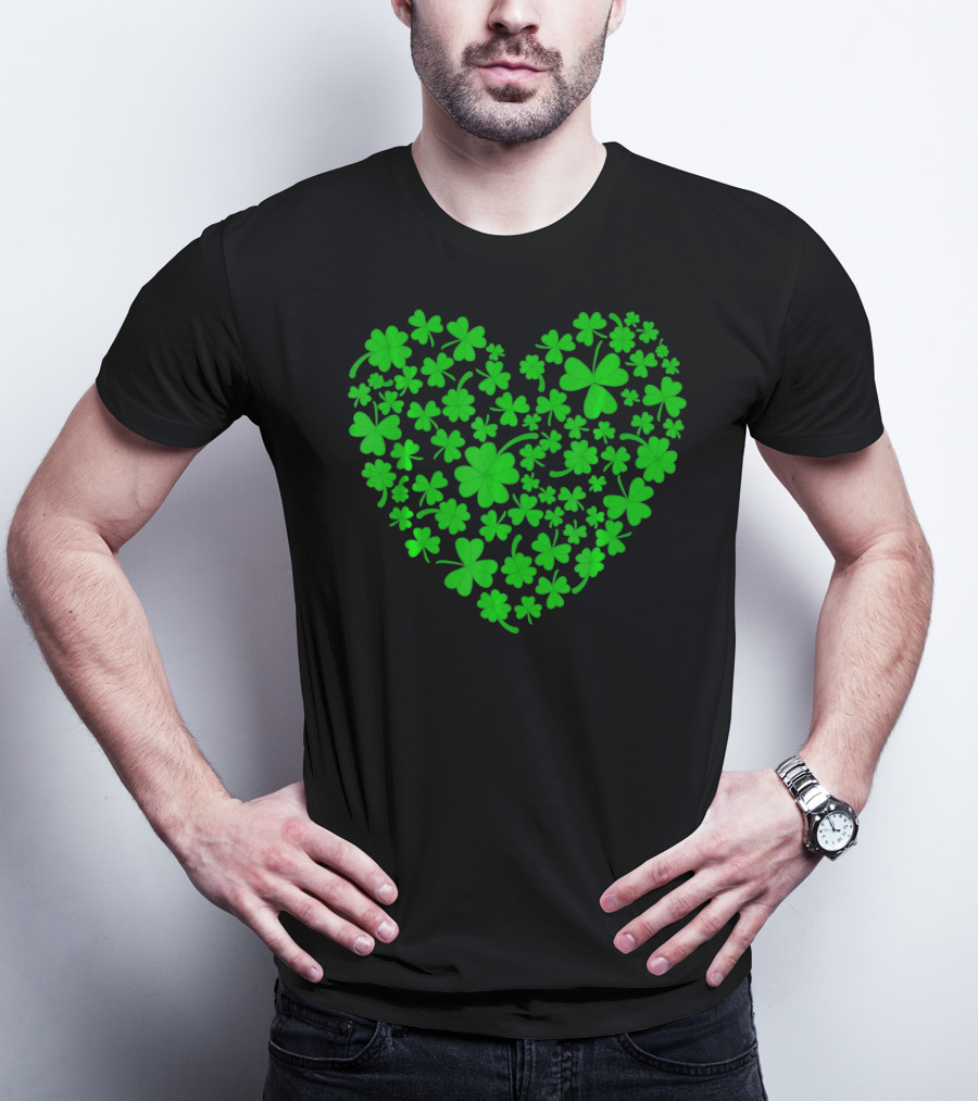 Irish Heart Shape Made Of Green Shamrocks T-Shirt