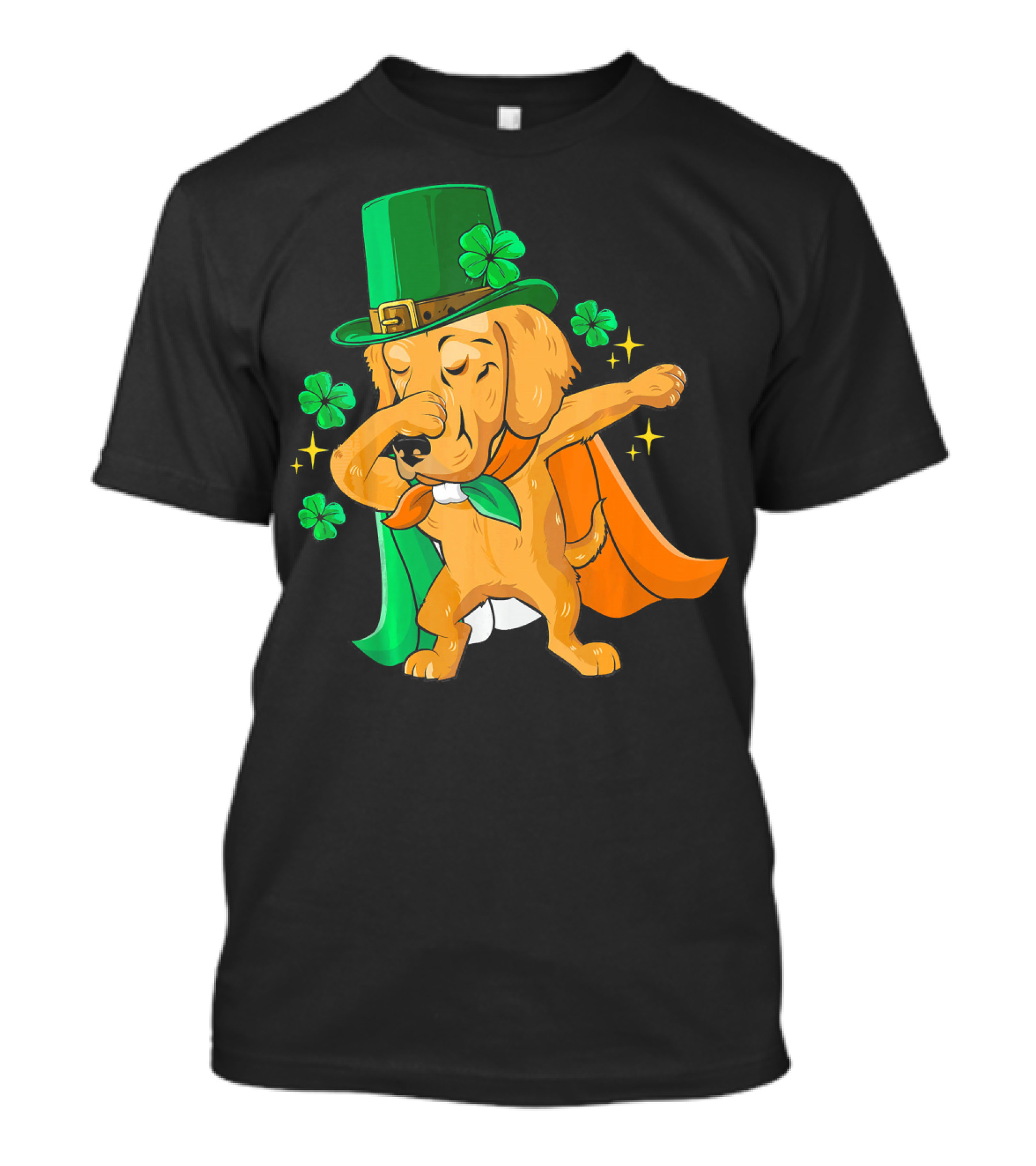 Golden Retriever Dabbing In Leprechaun Hat With Shamrock Cape T-Shirt