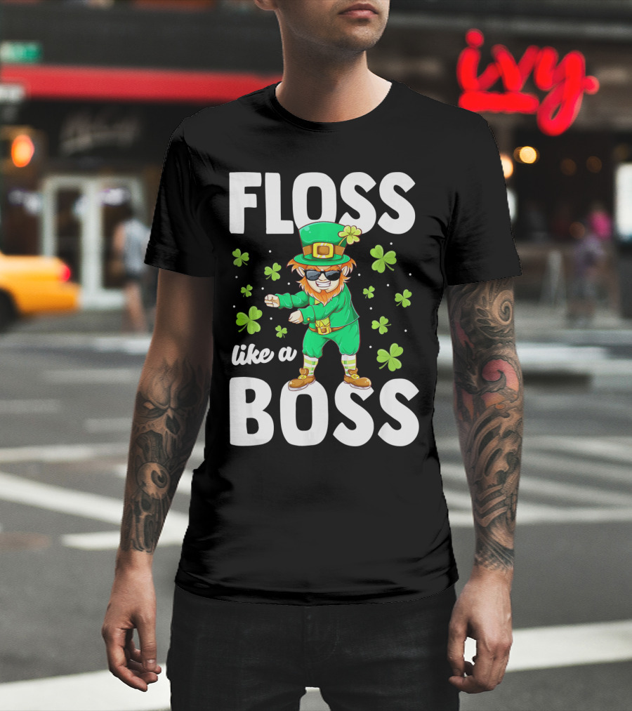 Floss Like A Boss Leprechaun Dance With Shamrocks T-Shirt
