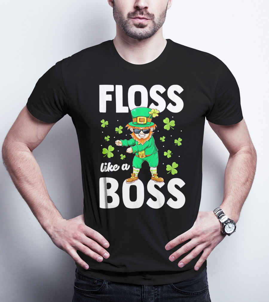 Floss Like A Boss Leprechaun Dance With Shamrocks T-Shirt