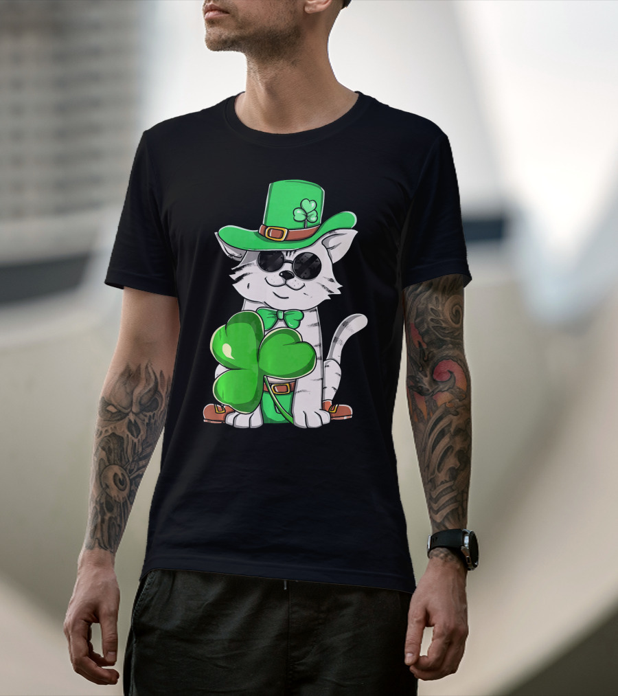 Leprechaun Cat Shamrock Irish St Pat Day Kitty T-Shirt